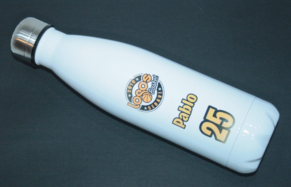 Botella blanca metálica 750ml Logos - Papel y tela